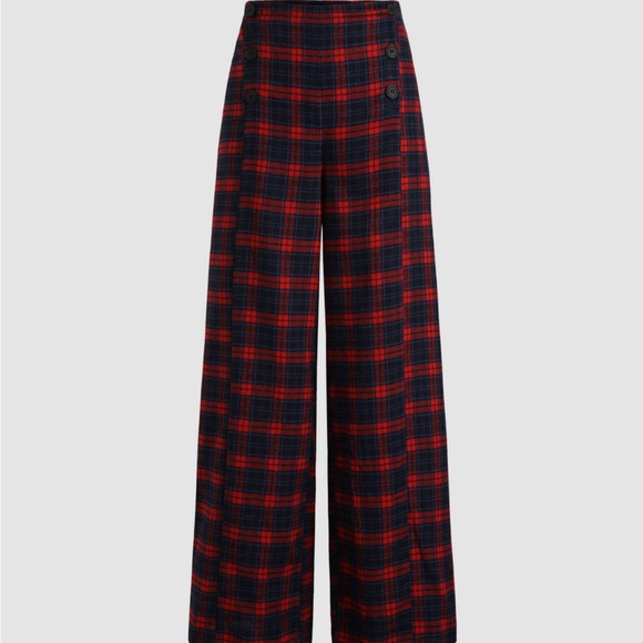 Cider | Pants & Jumpsuits | Cider Tartan Side Button Wide Leg Trousers ...
